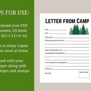 Letter From Camp Printable PDF for Kids, Summer Camp Stationery Instant ...
