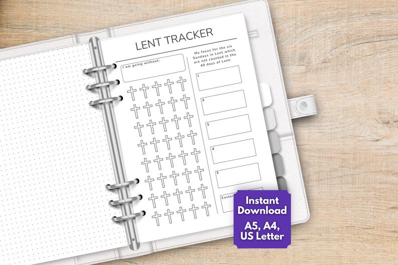 Lent Countdown Tracker and Lenten Focus for 40 Days of Lent Printable ...