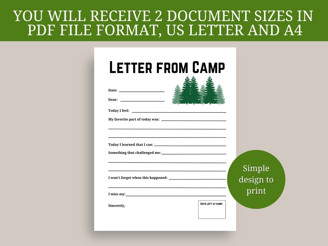 Letter From Camp Printable PDF for Kids, Summer Camp Stationery Instant ...