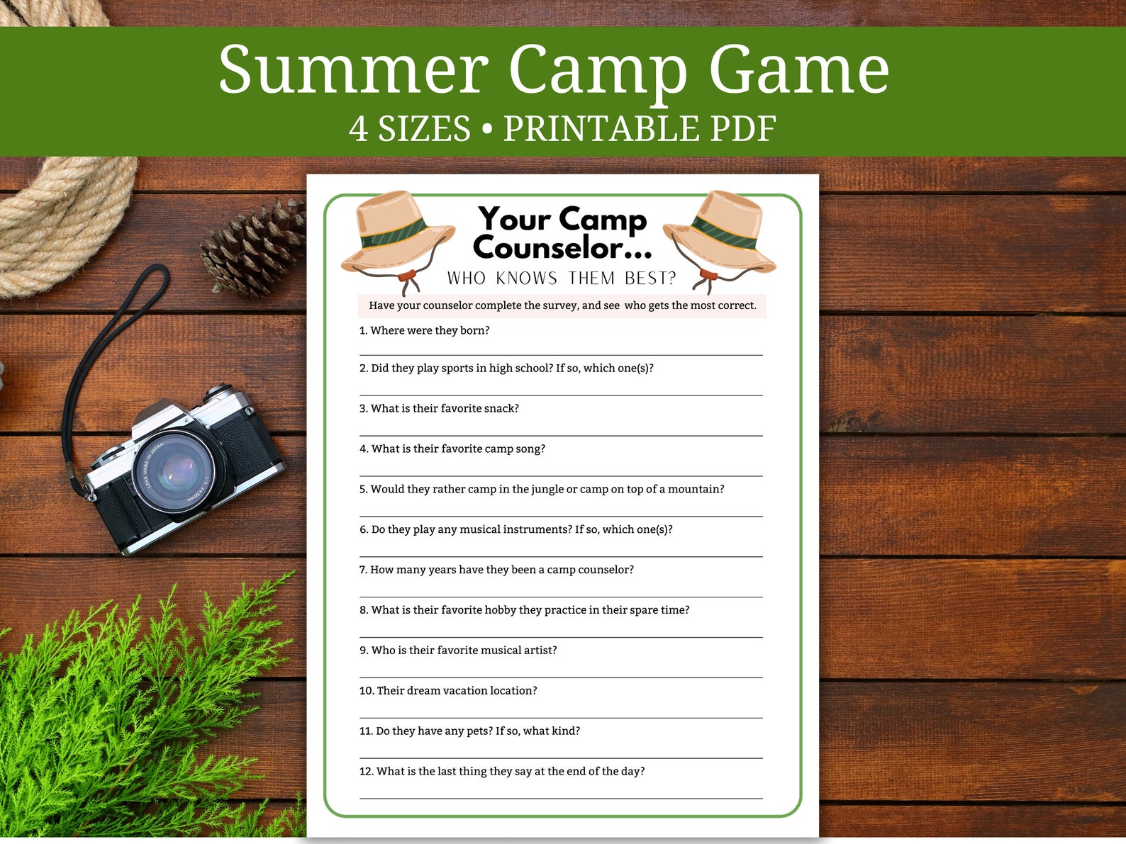 Summer Camp Game, Camp Counselor Icebreaker Game, Camp Activity Digital ...