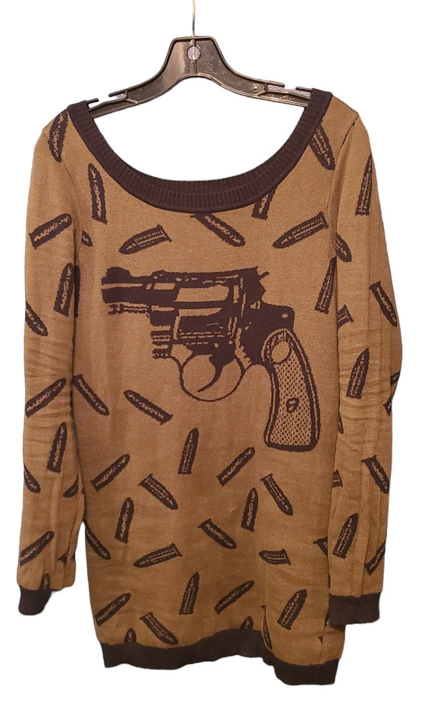 Betsey Johnson Vintage Snub Nose Revolver & Bullets Mini Sweater Dress ...