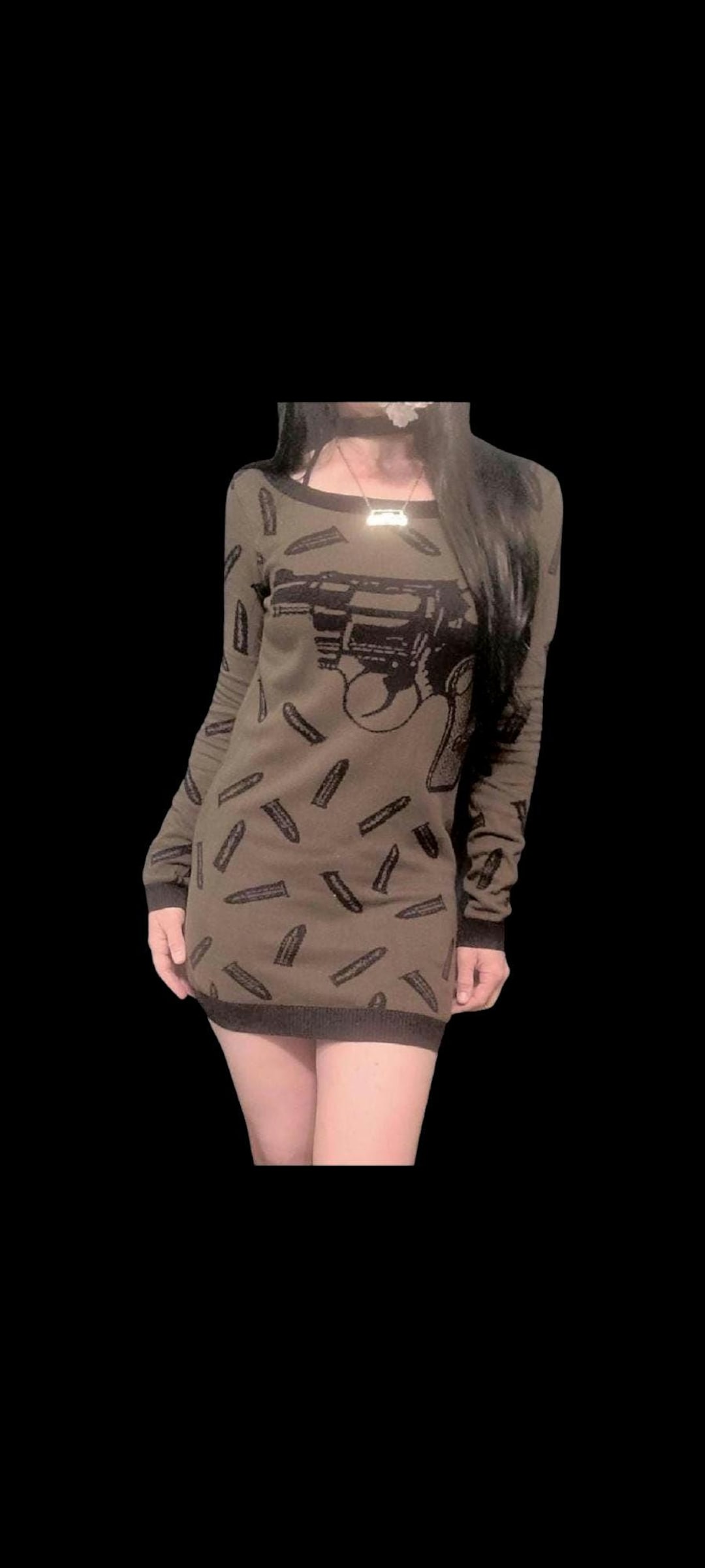 Betsey Johnson Vintage Snub Nose Revolver & Bullets Mini Sweater Dress ...