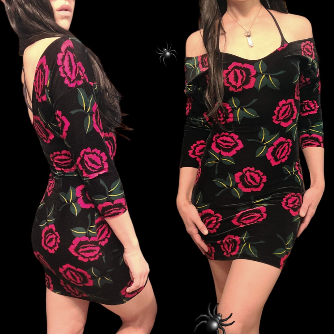 Betsey Johnson Vintage 80s Punk Label Red Roses Stretchy - Etsy