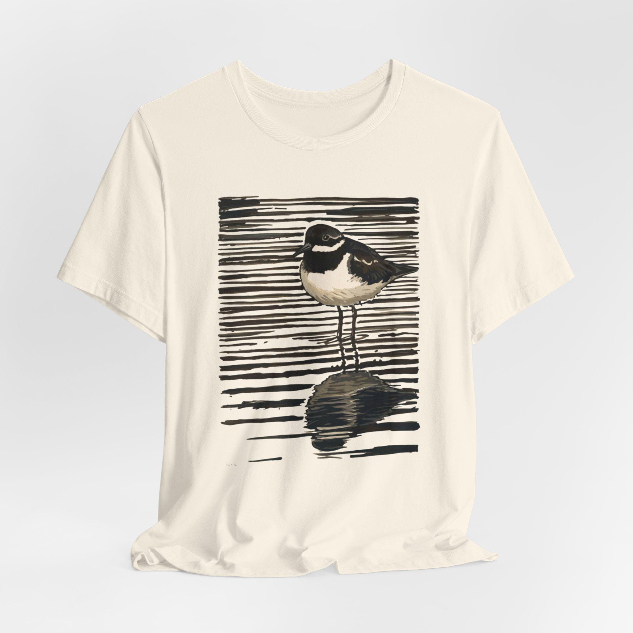 Bird on Water Ripples Shirt, Linocut Naive Bird Sketch Tee, Unique Bird ...