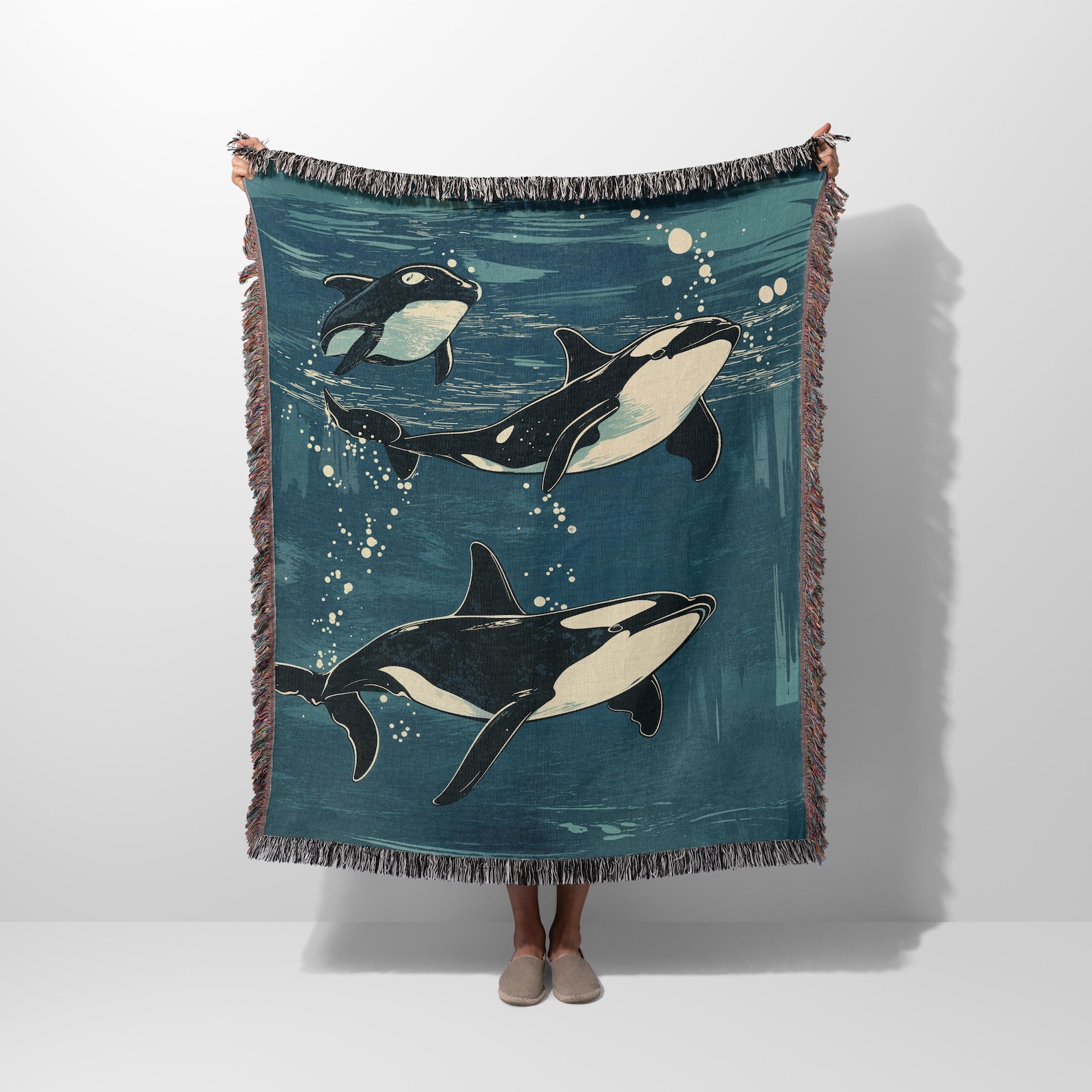 Orca Woven Throw Blanket Gift for Her, Ocean-inspired Whale Design ...