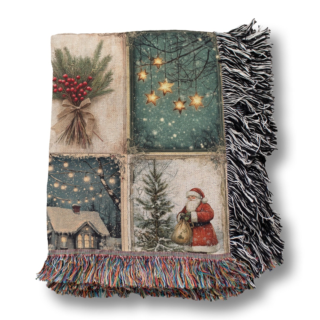 Vintage Christmas Woven Blanket, Cozy Blanket Gift for Her, Oversized ...