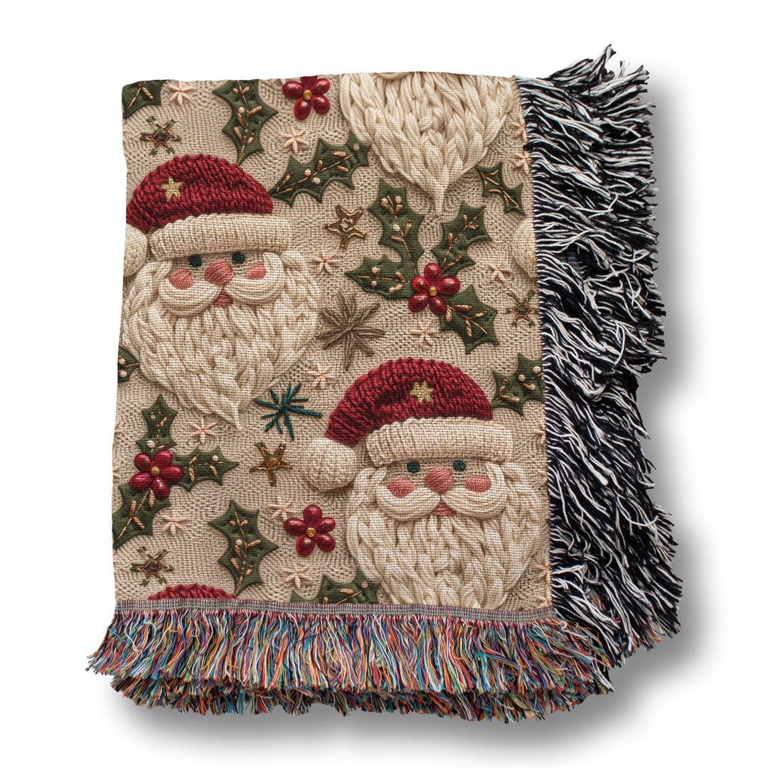 Santa Claus Woven Blanket, Farmhouse Decor, Blanket Gift for Her ...