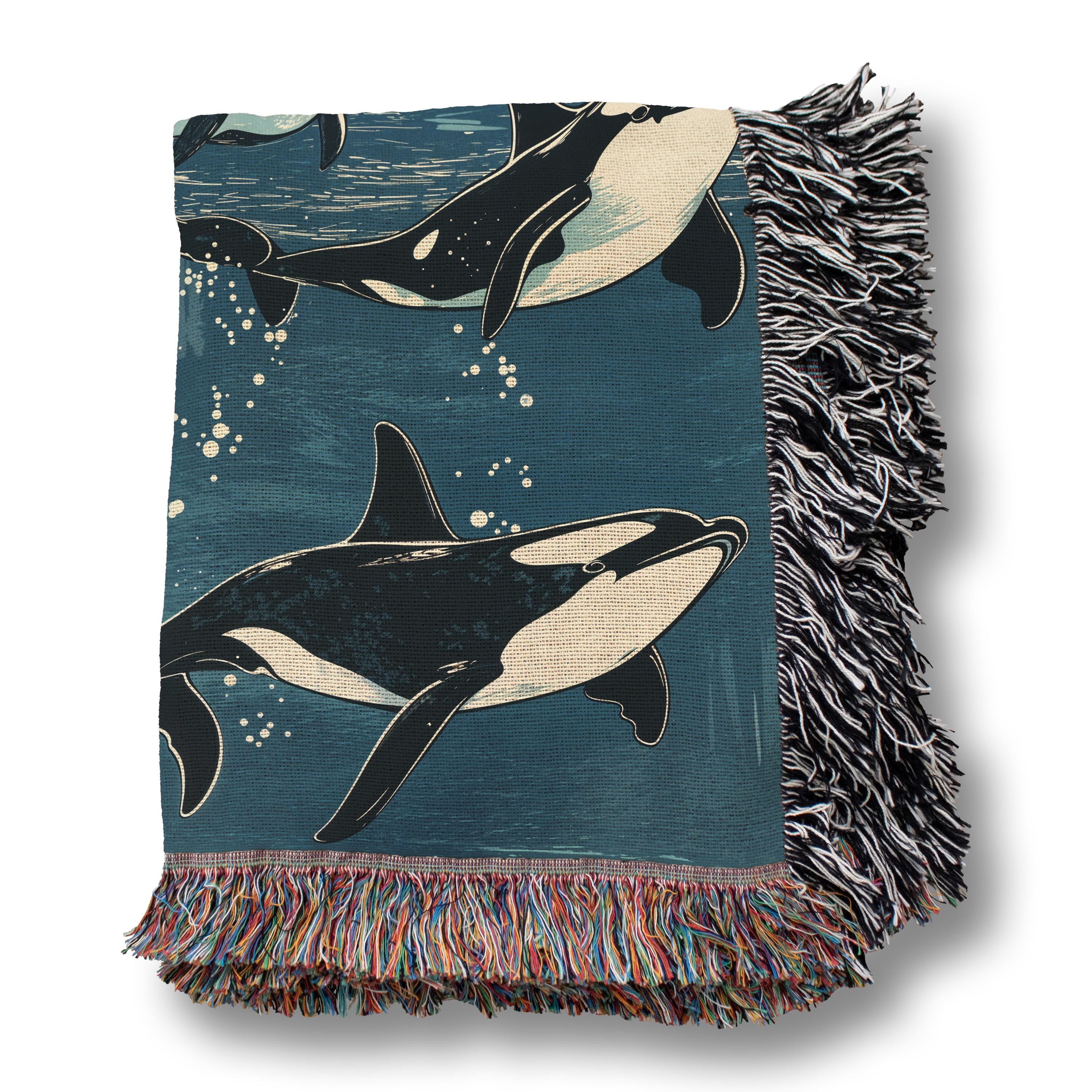 Orca Woven Throw Blanket Gift for Her, Ocean-inspired Whale Design ...