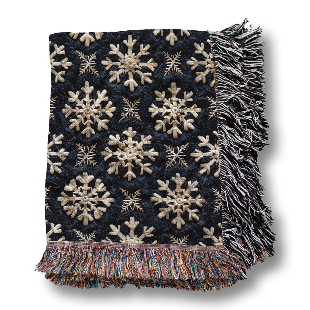 Snowflake Woven Cotton Blanket, Winter Decor, Blanket Gift for Her ...