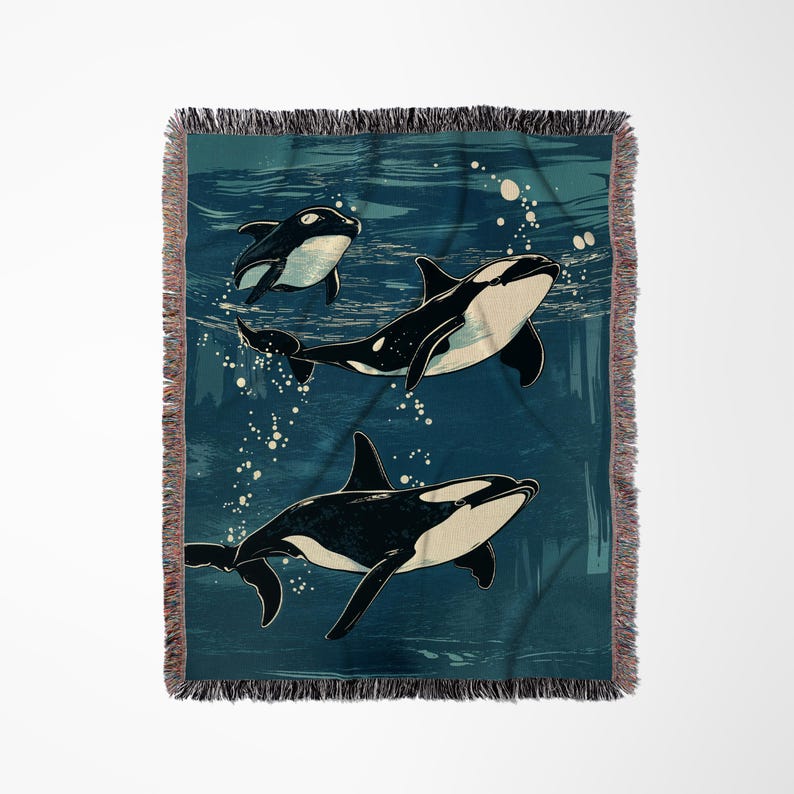 Orca Woven Throw Blanket Gift for Her, Ocean-inspired Whale Design ...