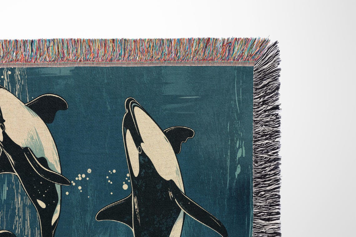 Orca Woven Throw Blanket Gift for Her, Ocean-inspired Whale Design ...