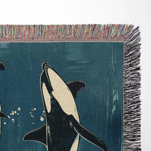 Orca Woven Throw Blanket Gift for Her, Ocean-inspired Whale Design ...