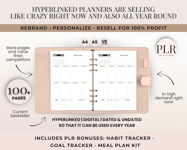 2026 Hyperlinked Digital Planner • Editable Canva Planner With PLR ...