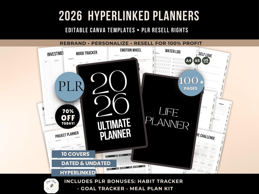 2026 Hyperlinked Digital Planner • Editable Canva Planner With PLR ...