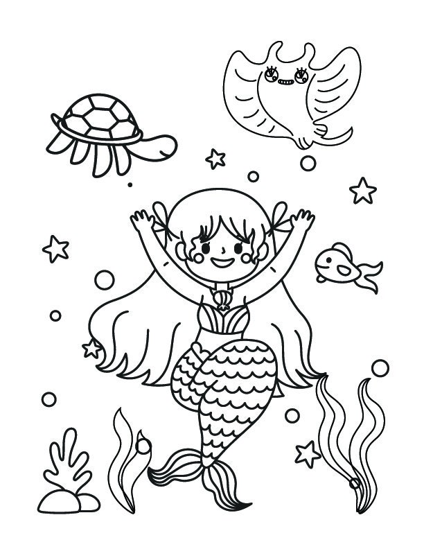 Printable Mermaid Coloring Pages for Kids | Ocean Mermaid Birthday ...