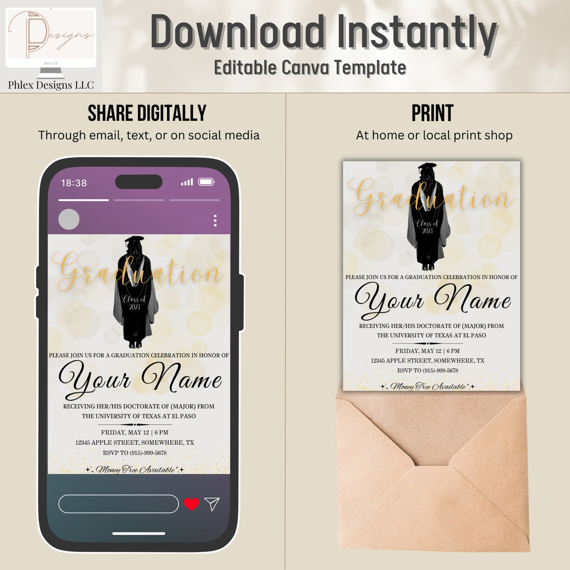 Editable Phd Graduation Invitation Template | Graduation Party ...