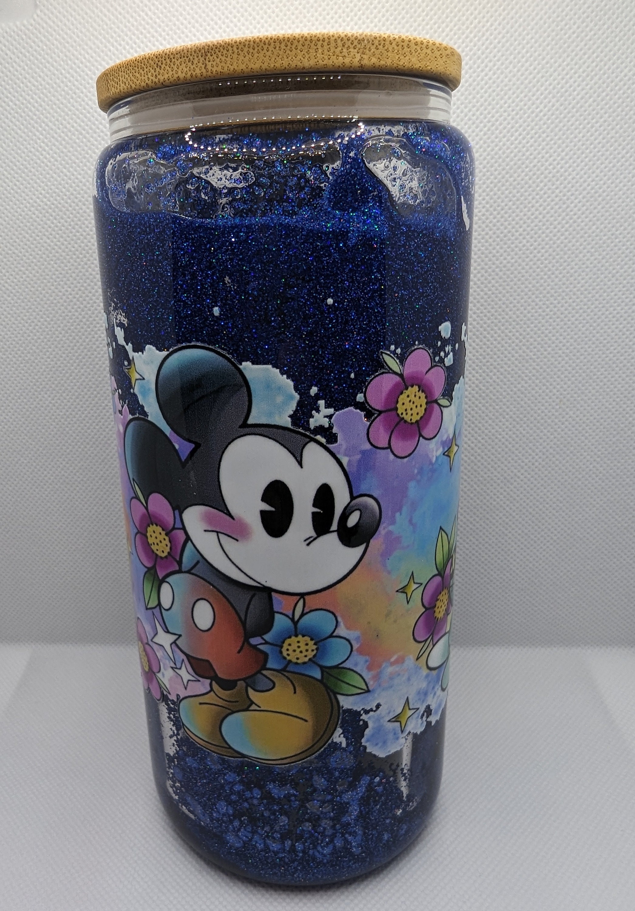 Stich mickey Sparkle Glitter double Wall Glass Cupglass - Etsy
