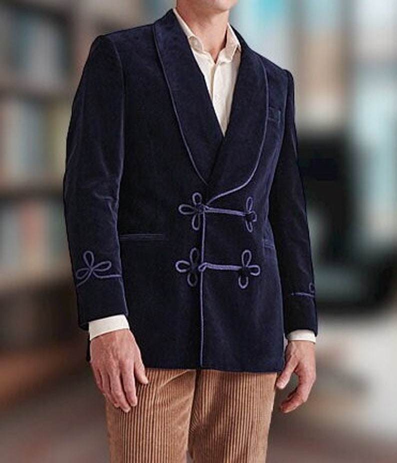 Men Blue Smoking Jacket Men Elegant Gentlemen Luxury Double - Etsy