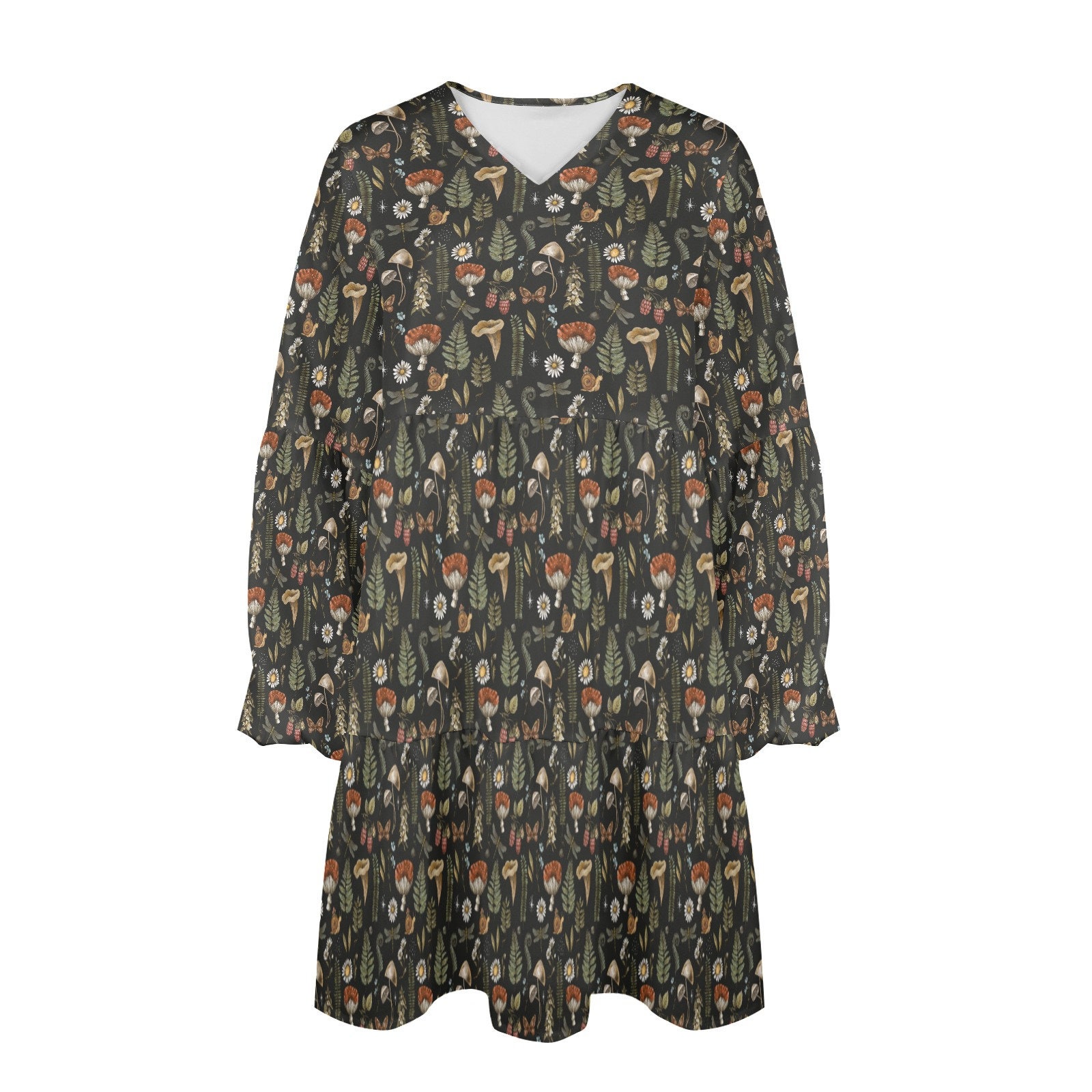 Forestcore Dress Dark Cottagecore Mushroom Print Whimsigoth - Etsy