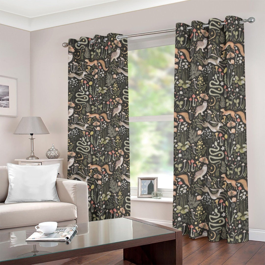 Enchanted Forest Window Curtains, Dark Cottagecore, Tapestry Aesthetic ...