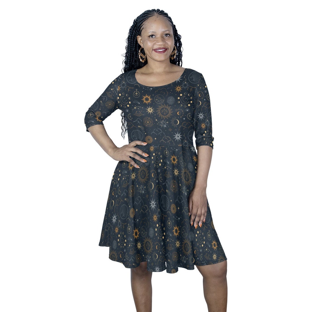 Celestial Dress,whimsigoth Aesthetic,moon and Sun Print Cottagecore ...