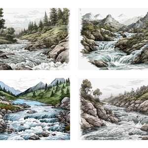 15 Rushing River Clipart, High-quality Watercolor Nautical River View ...