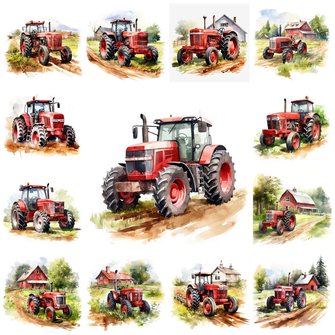 28 Red Farm Tractor PNG Clipart, Watercolor Farmer Tractor PNG Images ...
