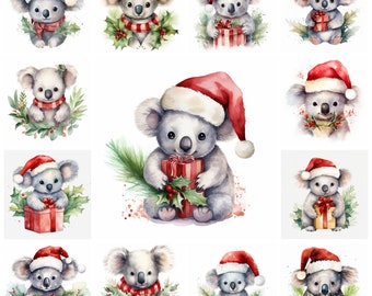 Christmas Koala Clipart Watercolor Australian Animal Clip - Etsy