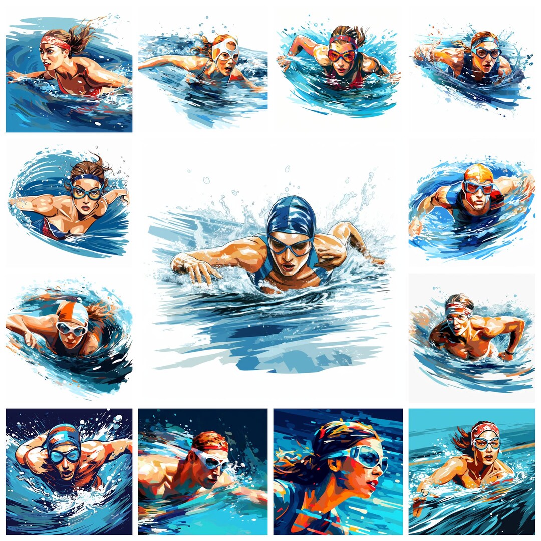 23 Swimmer PNG Clipart Bundle, Watercolor Swimming Snapshot Picture ...