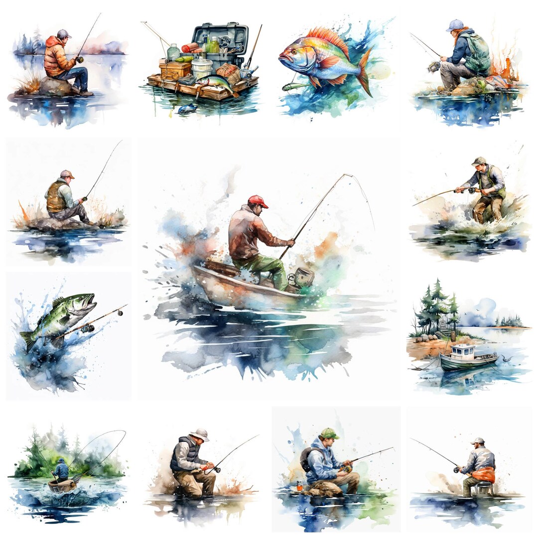 25 Fishing PNG Clipart, Watercolor Angler's Paradise Fisherman Snapshot ...