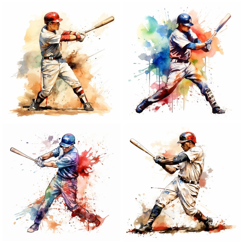 29 Baseball PNG Clipart Bundle Watercolor Baseball Player - Etsy