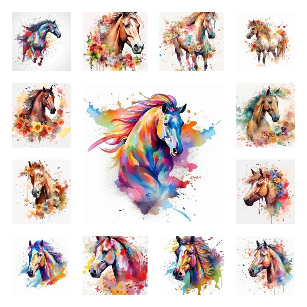 17 Horse Watercolor Clipart Bundle, High-quality Horses PNG Clip Art ...