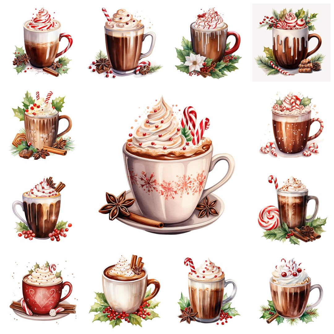 40 Christmas Hot Chocolate PNG Clipart, Watercolor Xmas Hot Chocolate ...