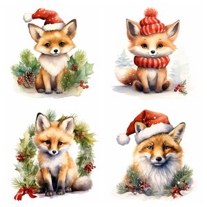 32 Christmas Fox PNG Clipart, Watercolor Christmas Red Fox Picture ...