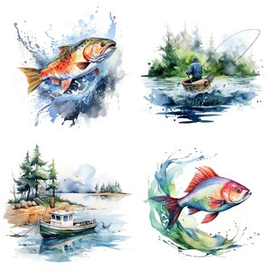 25 Fishing PNG Clipart, Watercolor Angler's Paradise Fisherman Snapshot ...