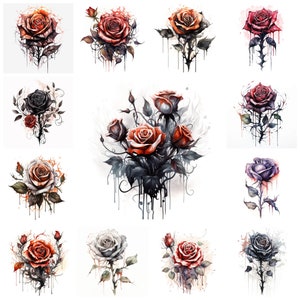 42 Spooky Rose PNG Clipart, Watercolor Spooky Halloween Rose Images ...