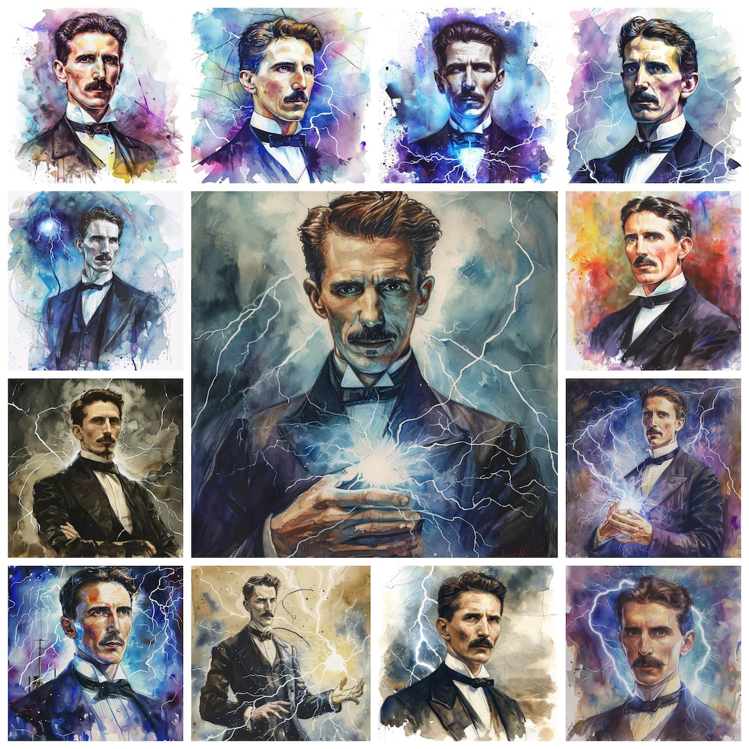 30 Nicola Tesla PNG Clipart, Watercolor Futurist Inventor Tesla ...