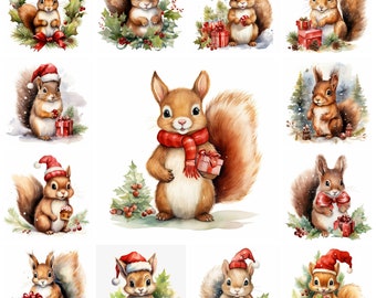 Christmas Squirrel Clipart 12 Jpg Digital Download - Etsy