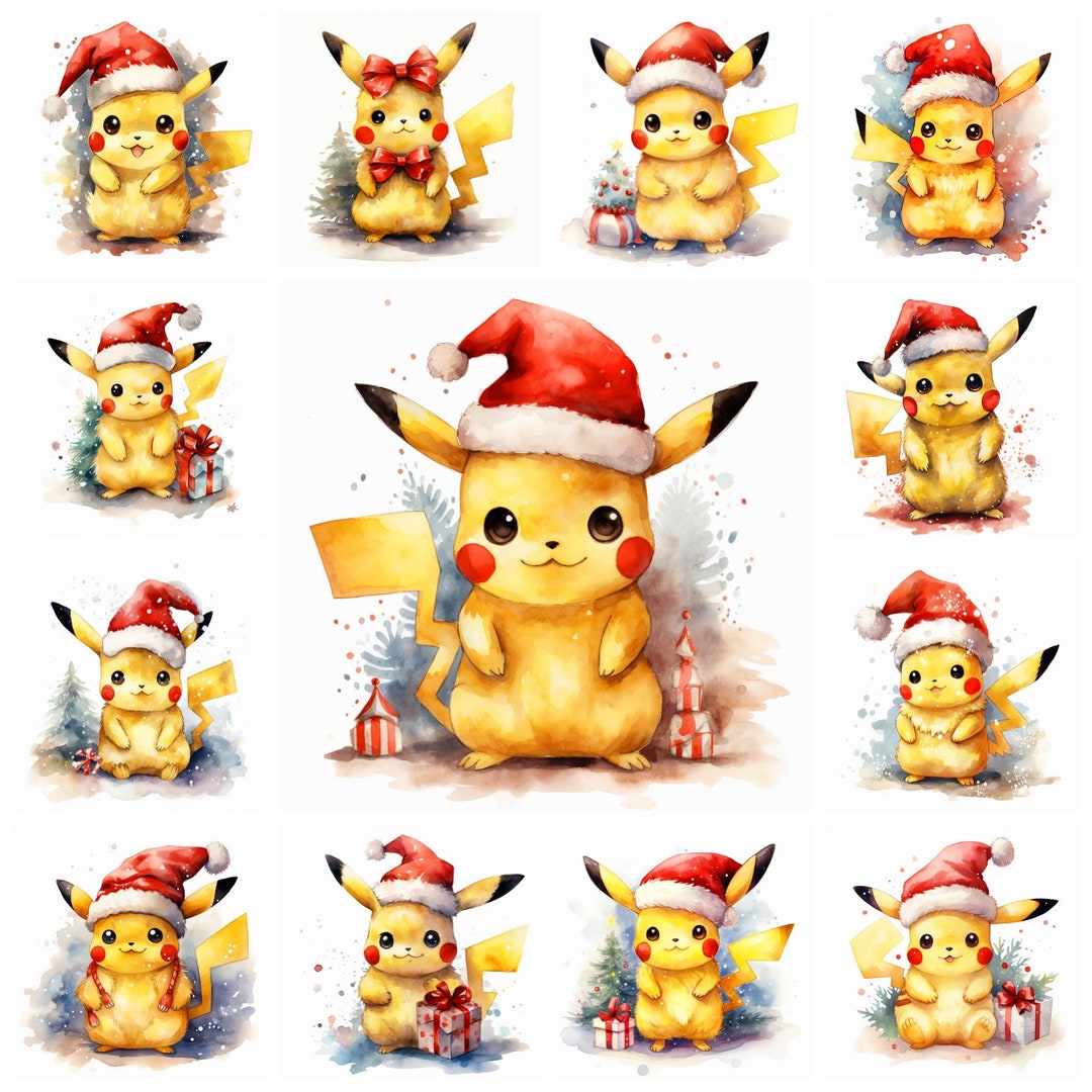 Christmas Pikachu PNG Clipart 47 Watercolor Xmas Pikachu Art - Etsy