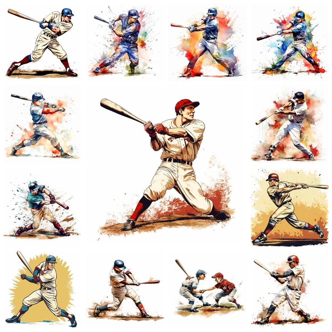 29 Baseball PNG Clipart Bundle, Watercolor Baseball Player Snapshot ...