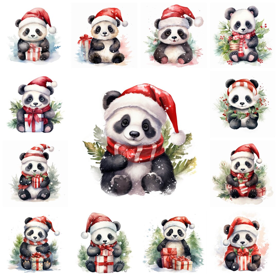 30 Watercolor Christmas Panda Clipart PNG Clipart, Christmas Gift Decor ...
