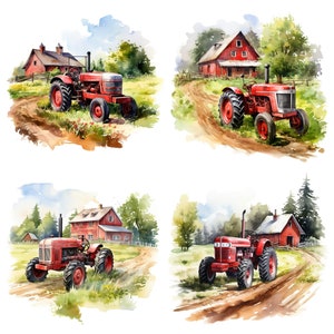 28 Red Farm Tractor PNG Clipart, Watercolor Farmer Tractor PNG Images ...