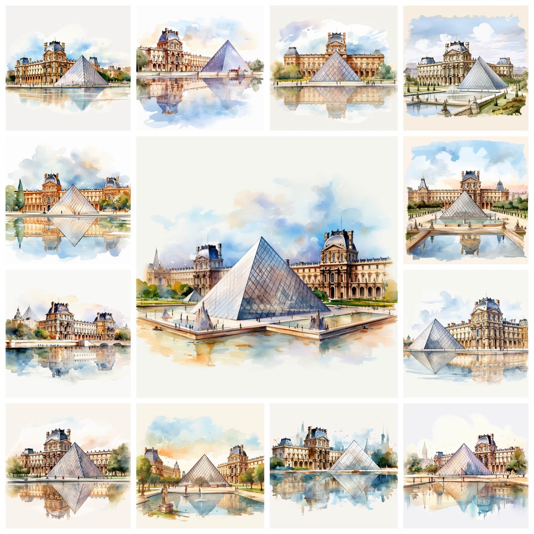 25 Louvre Art Museum Landscape PNG Clipart, Watercolor World Wonders ...