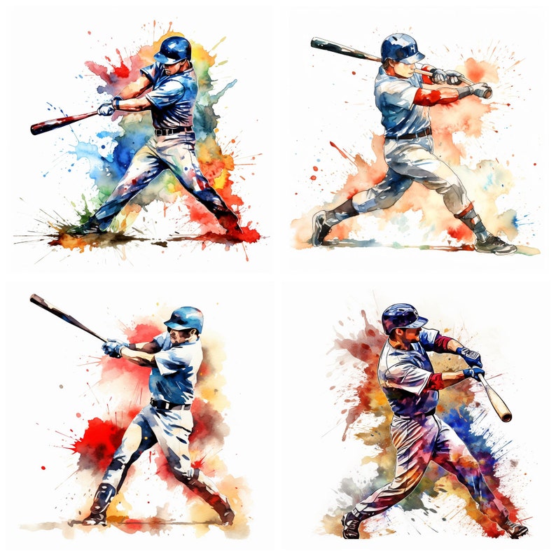 29 Baseball PNG Clipart Bundle Watercolor Baseball Player - Etsy