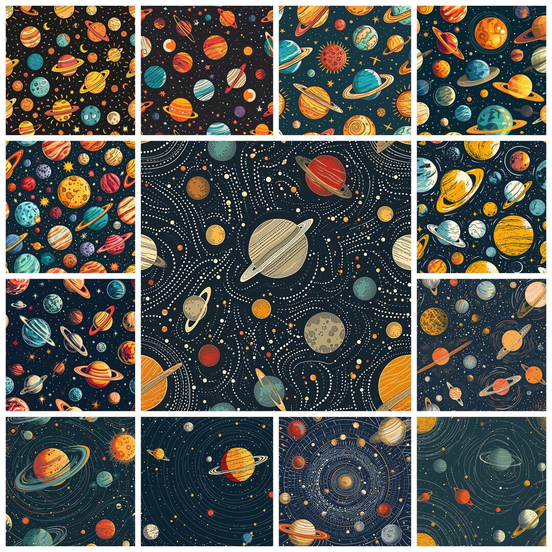 20 Solar System Pattern, Planetary Orbits Design Seamless Pattern ...