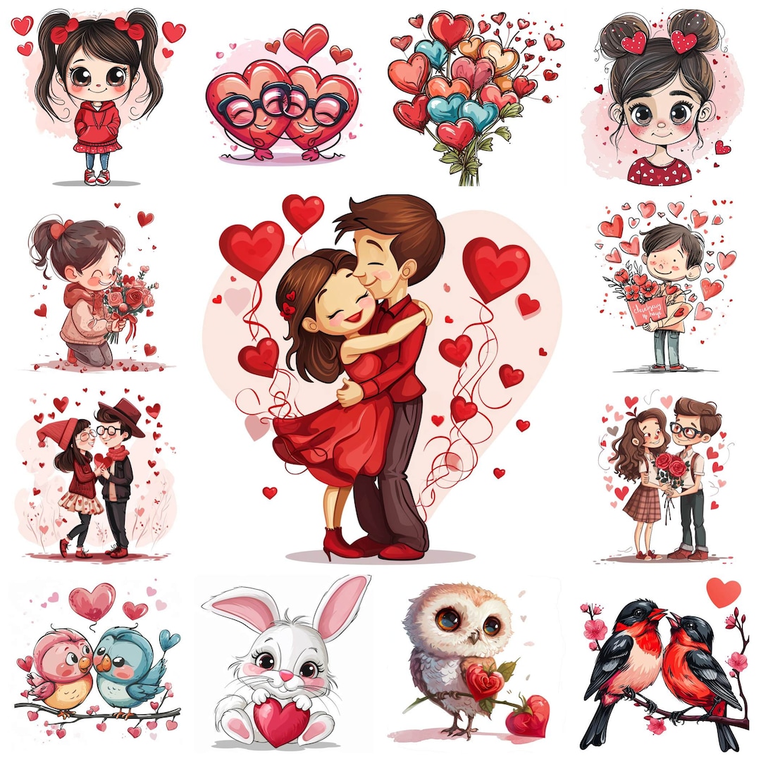 22 Valentine's Day Cartoon PNG Clipart, Cute February 14th Illustration ...