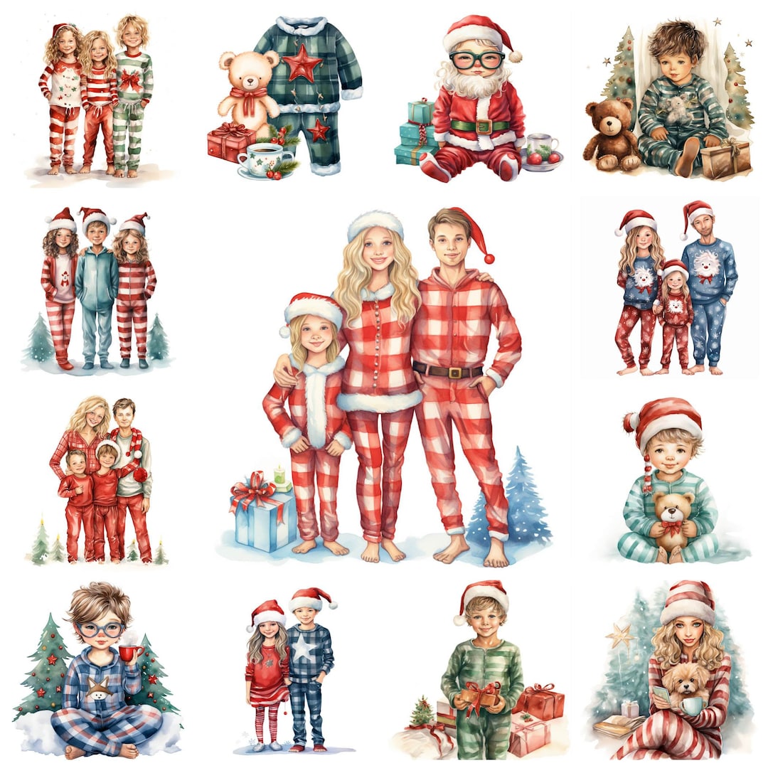 24 Christmas Pajama PNG Clipart Watercolor Cute Pajama - Etsy