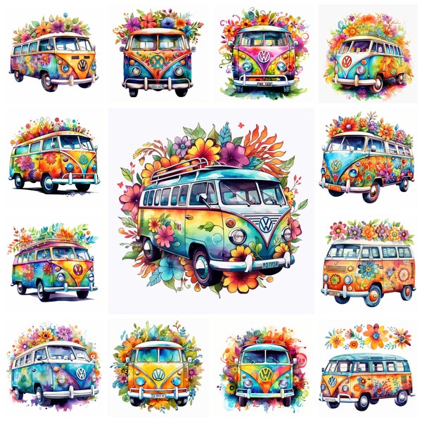 Hippie Van Clipart - Etsy