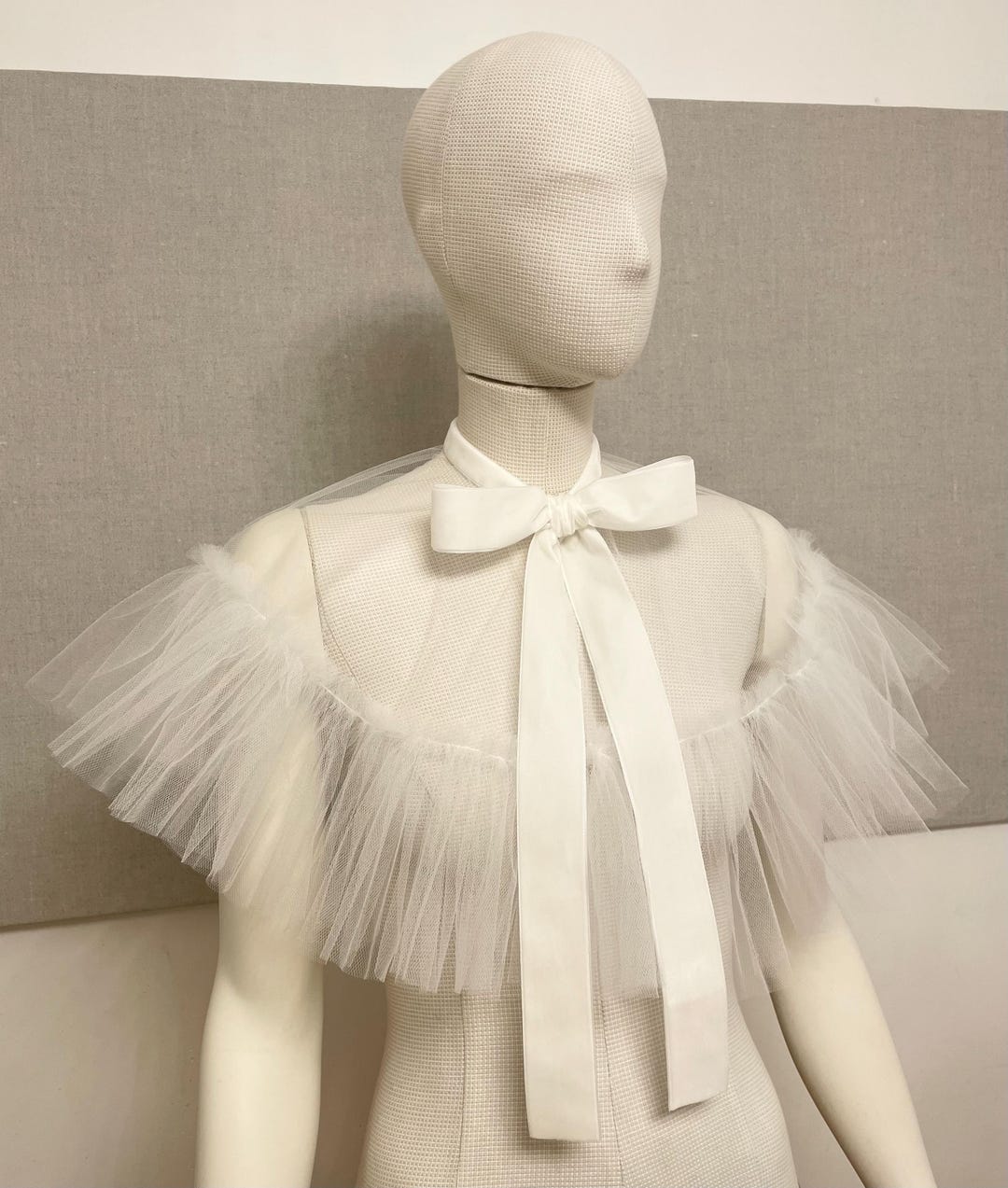 White Tulle Cape With Frill, Tulle Bolero Collar, Tulle Capelet ...