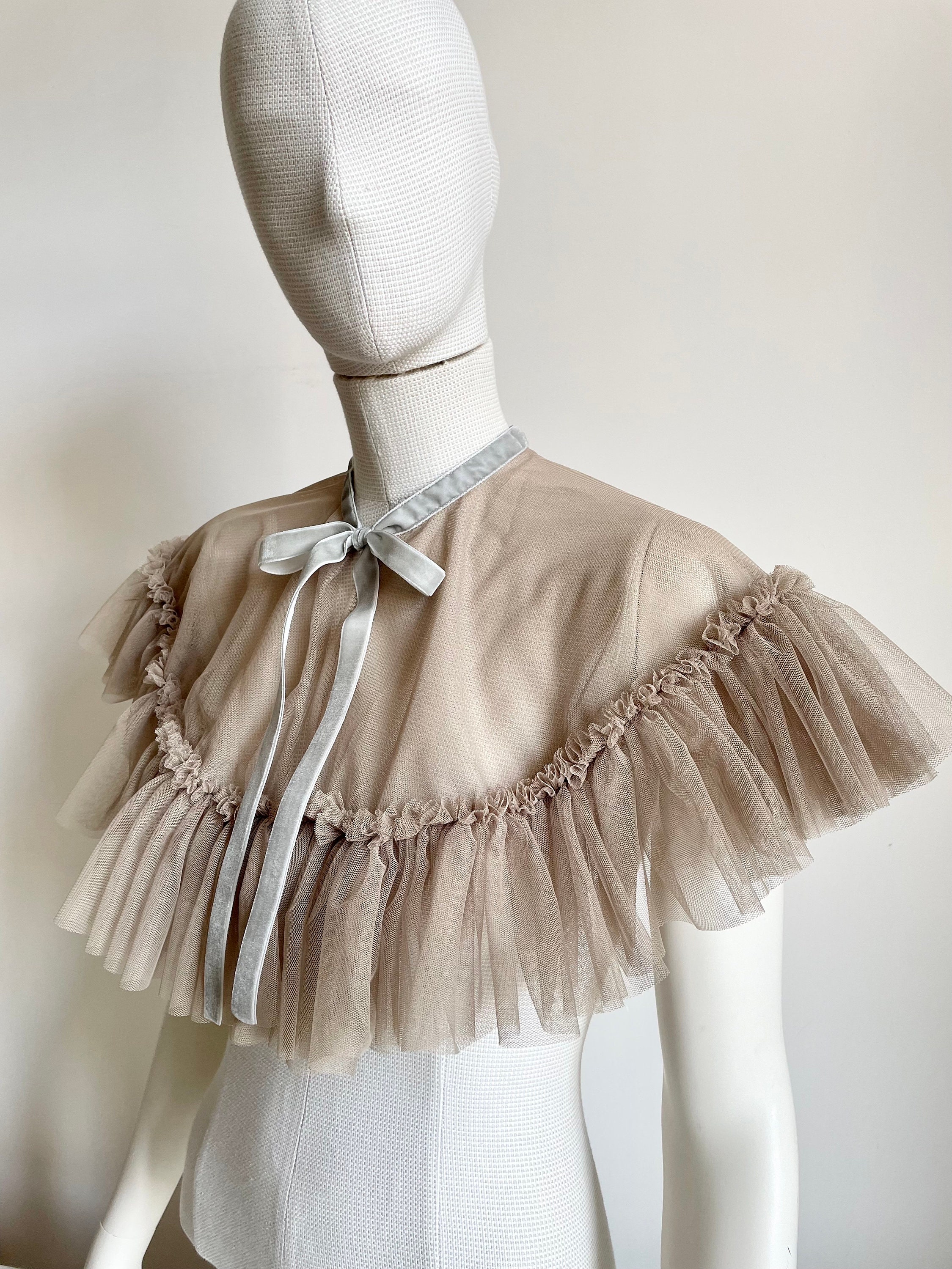 White Tulle Cape With Frill, Tulle Bolero Collar, Tulle Capelet ...